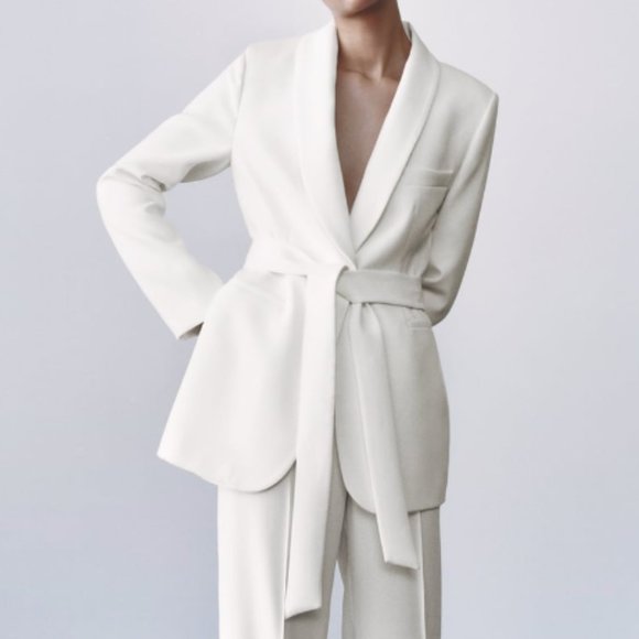 Zara | Pants & Jumpsuits | Zara White Pants And Suit Jacket Coordinated ...